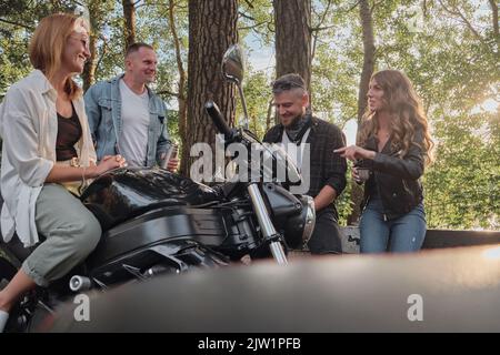 Meeting A company of friends of motorcyclists bikers on motorcycles ...