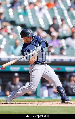 Seattle Mariners' Ty France bats against the Texas Rangers during a ...
