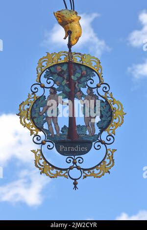 Nose sign with Eva and Adam from Hotel Paradies with crane dormer ...