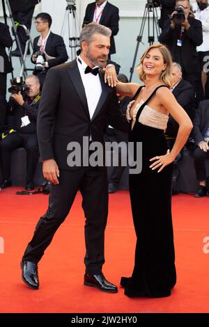Cristina Marino (l) and Luca Argentero (r) attend the blue carpet for ...