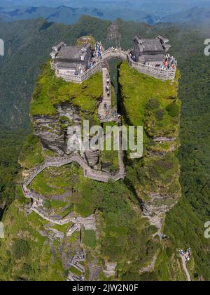 Scenic view of Fanjingshan mountain with view of the Fanjing mount and ...