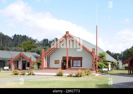 The reconstruction of an archway leading to the Wharenui (Maori Meeting ...