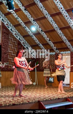 Tamaki Maori gives a cultural performance dance on stage inside the ...