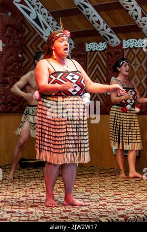 Tamaki Maori gives a cultural performance dance on stage inside the ...