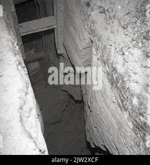 1960s, historical, inside a disused mine shaft at the old coal-mining ...
