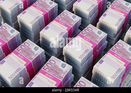 3D Illustration, Stacked Bundles of five hundred Euro Bills Stock Photo ...
