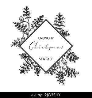 Hand drawn chickpeas botany frame. Vector illustration in sketch style ...