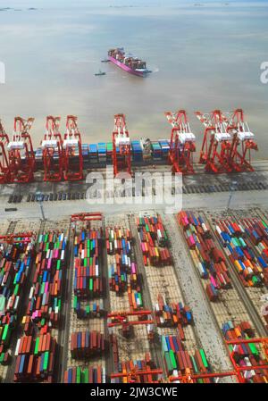 SHANGHAI, CHINA - SEPTEMBER 3, 2022 - Multiple container ships perform ...