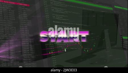 Image of start text and data processing on blue background Stock Photo ...