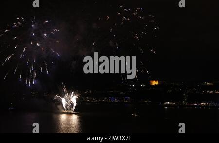 Fireworks on the Saint Lawrence River in front of Quebec City Stock ...