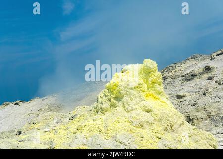 cone of sulfur deposits around a fumarole in a solfataric field Stock ...