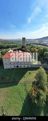historical old castle Skalka aerial panorama view,Czech republic,Ceske ...