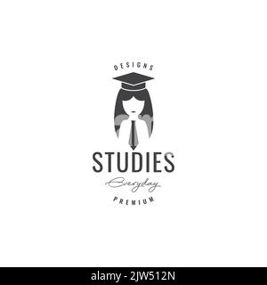 girl long hair with graduate hat logo design Stock Vector Image & Art ...