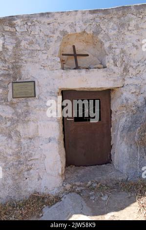 Church at Micro Chorio abandoned village, Tilos Greek island ...