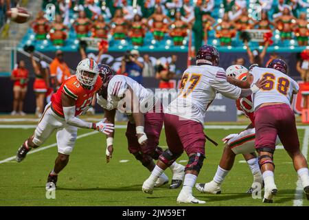 Miami quarterback Jake Garcia (13) during an NCAA football game on ...