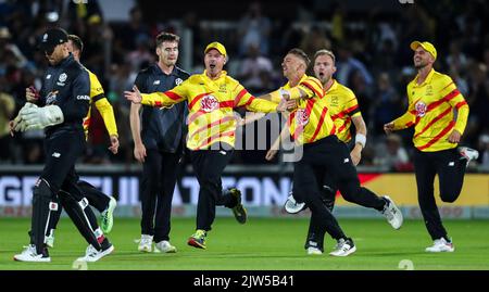Trent Rockets players celebrate winning during the The Hundred Mens ...