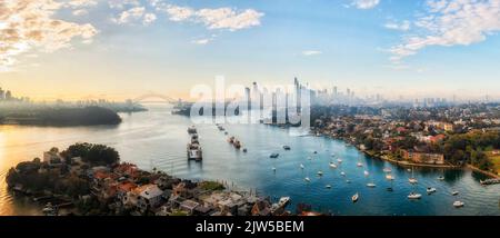 Short aerial cityscape skyline panorama of Parramatta CBD on river in ...
