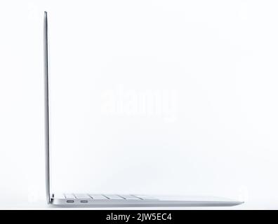 back view of laptop with with open display isolated on white background ...