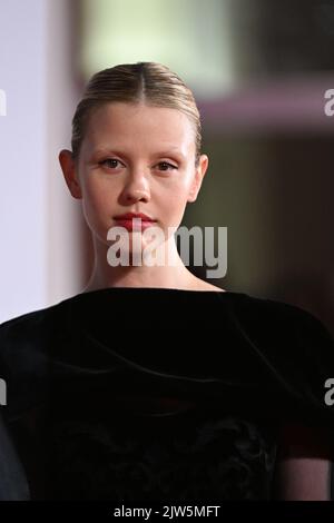 Mia Goth attends the "Pearl" red carpet at the 79th Venice ...