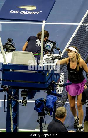 Naomi Osaka (JPN) during her first round loss at the 2022 US Open ...