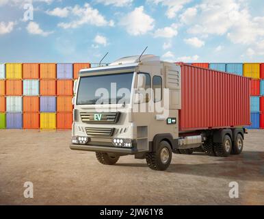 3d rendering ev logistic trailer truck or electric vehicle lorry at ...