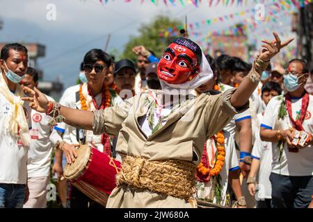All Souls' Day. Also conscript SAPARU JATRA in Newari. Masks with head ...