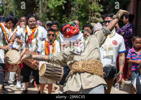 All Souls' Day. Also conscript SAPARU JATRA in Newari. Masks with head ...