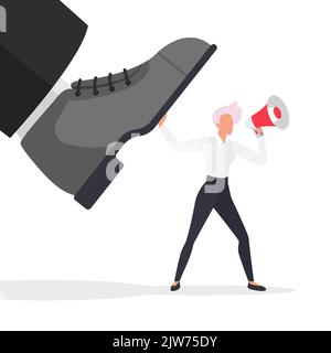 Pressure, violence and kick of giant foot to man employee with ...