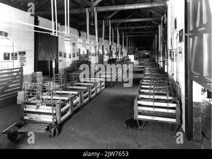 Interior of the goods shed by the N.S. in Utrecht, while loading a ...