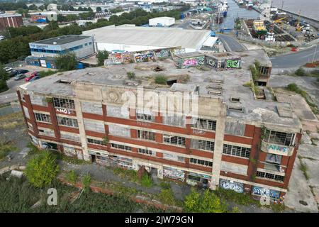 aerial view of lord line trawler company building, Large derelict ...