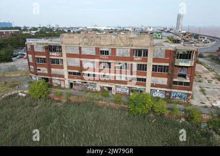 aerial view of lord line trawler company building, Large derelict ...