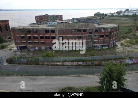 aerial view of lord line trawler company building, Large derelict ...