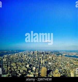 New York, 1980s, lower Manhattan overview from WTC World Trade Center ...