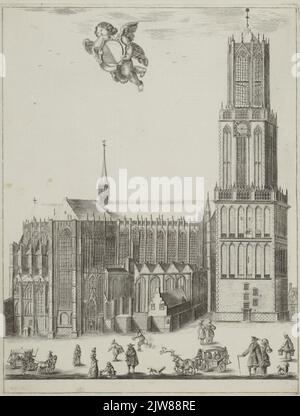 View of the Domkerkhof in Utrecht with the Domkerk and the upper part ...