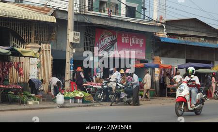 Phnom Penh Cambodia. February 1 2018. Street around Russian Market or ...