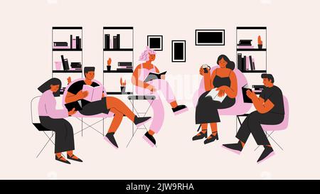 Students teens study and read together vector illustration. Cartoon ...