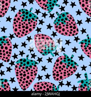 Cartoon berries seamless kawaii strawberry pattern for wrapping paper ...
