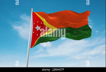 official flag of Rincon untied states of America at cloudy sky ...