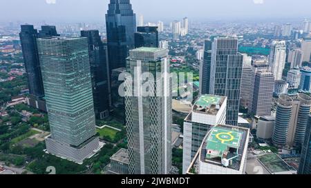 Rows of high-rise buildings are immortalized from a height in Jakarta ...