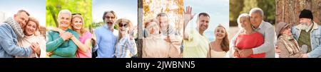 Collage with happy mature and elderly couples outdoors Stock Photo - Alamy