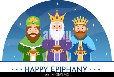 Happy Epiphany, Nativity scene with wise men, Jesus in manger and ...