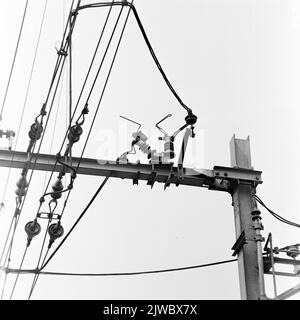 Traction current, overhead line, detail, tensioning of current-carrying ...
