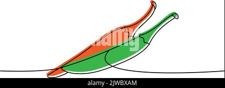 Chili peppers one line continuous drawing. Chili peppers continuous one ...