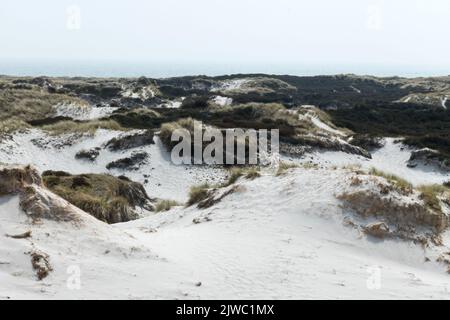 dune and white sands with lighthouse, Dueodde, isle of Bornholm Denmark ...