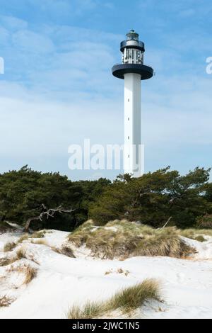 dune and white sands with lighthouse, Dueodde, isle of Bornholm Denmark ...