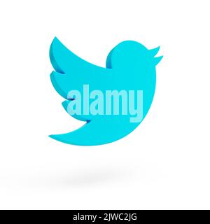 Twitter - realistic 3D social media logo floating isolated on a white ...