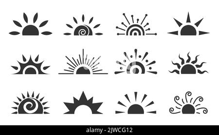 Half sun flat icon set. Logo sunrise sunset isolated on white. Various ...