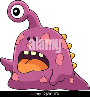 Scary cartoon one eyed monster. Vector Halloween pink monster ...