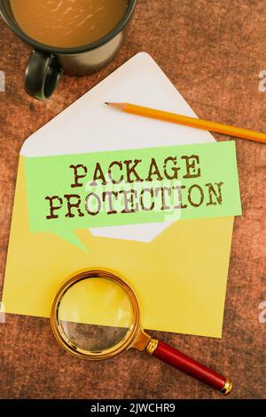 Hand writing sign Package ProtectionWrapping and Securing items to ...