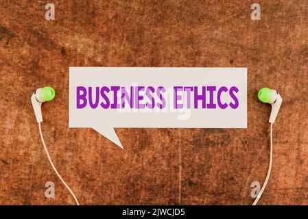 Hand writing sign Business EthicsMoral principles that guide the way a ...